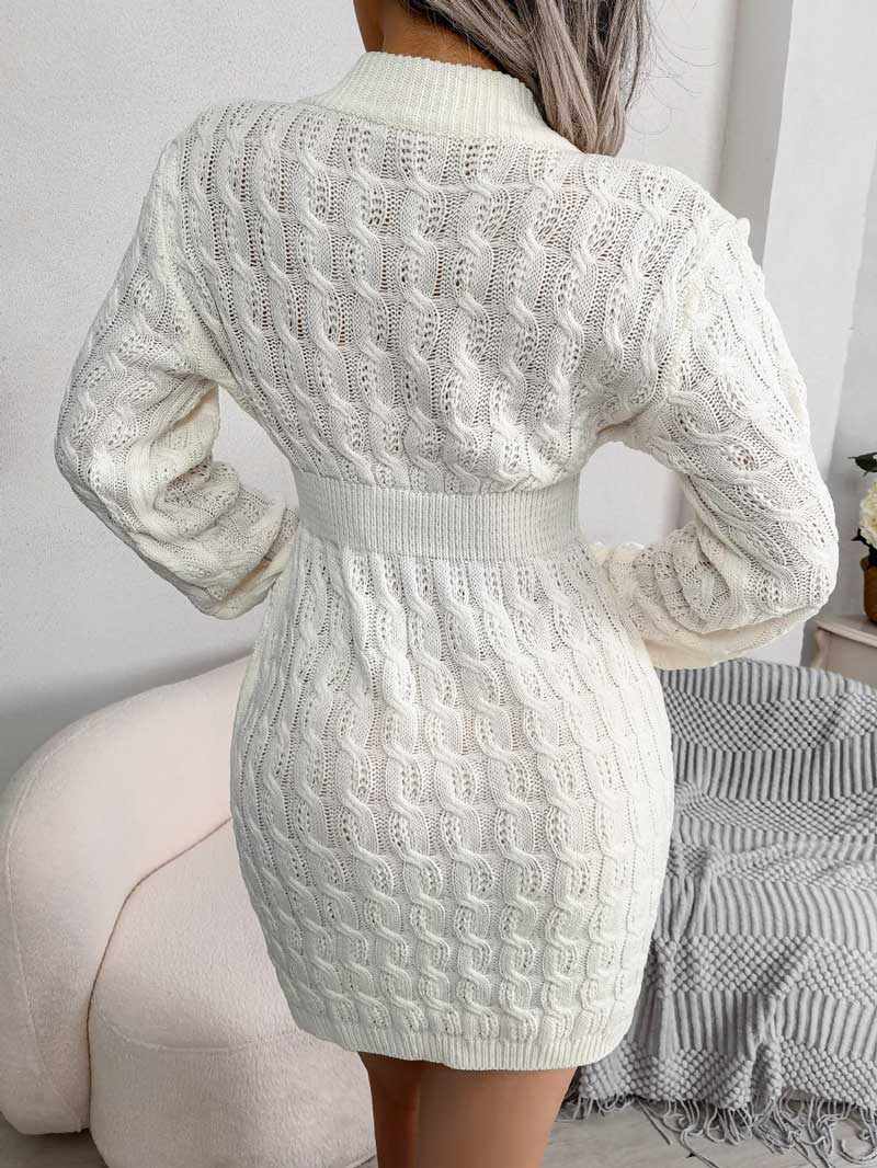 Women White Pullover Jewel Neck Layered Sweaters Dress - LOASP
