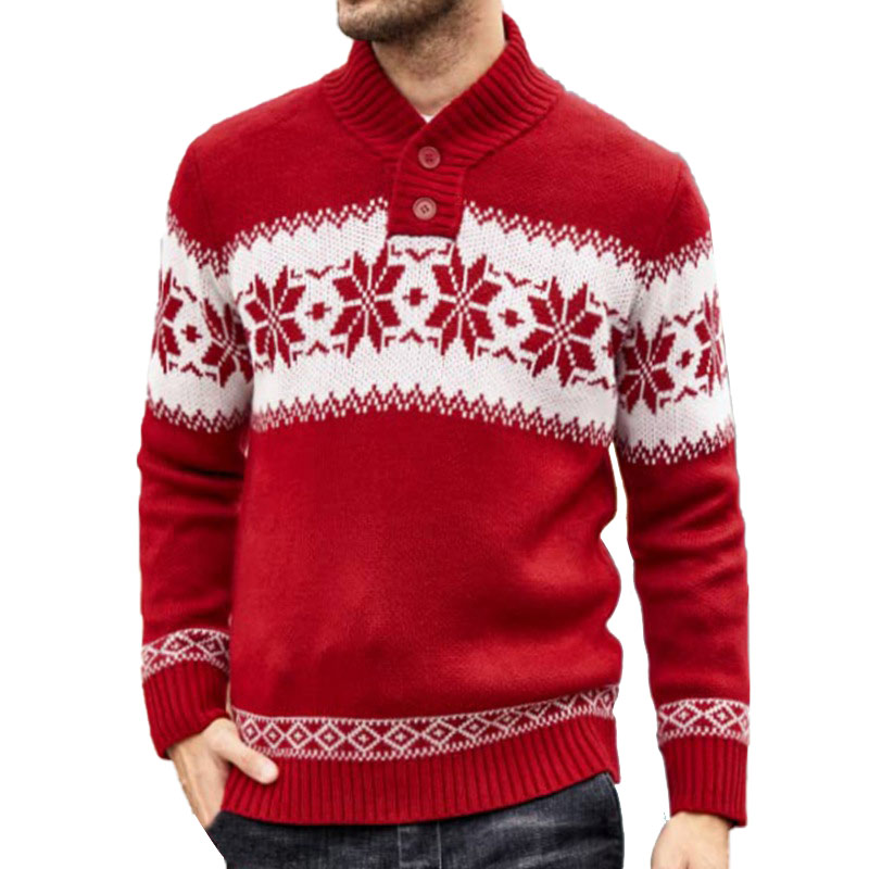 Men Red Snowflake Christmas Sweater - LOASP