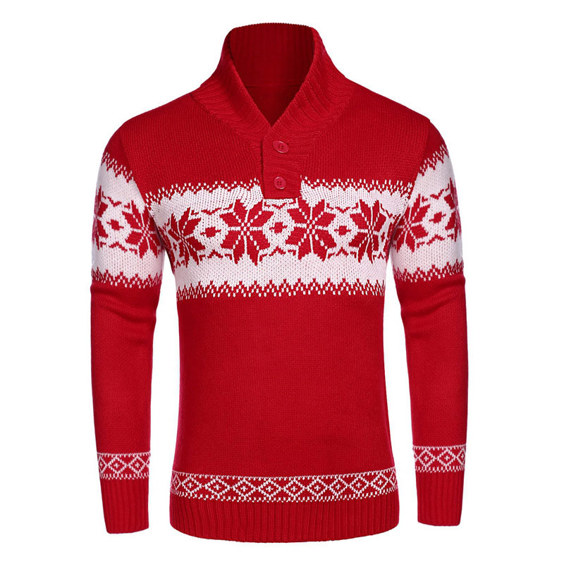 Men Red Snowflake Christmas Sweater - LOASP