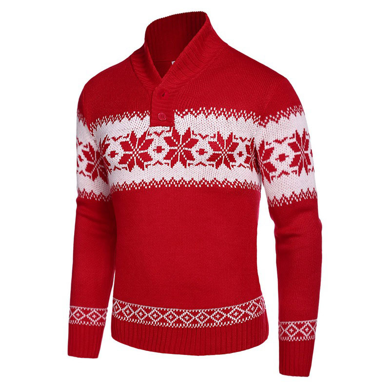 Men Red Snowflake Christmas Sweater - LOASP